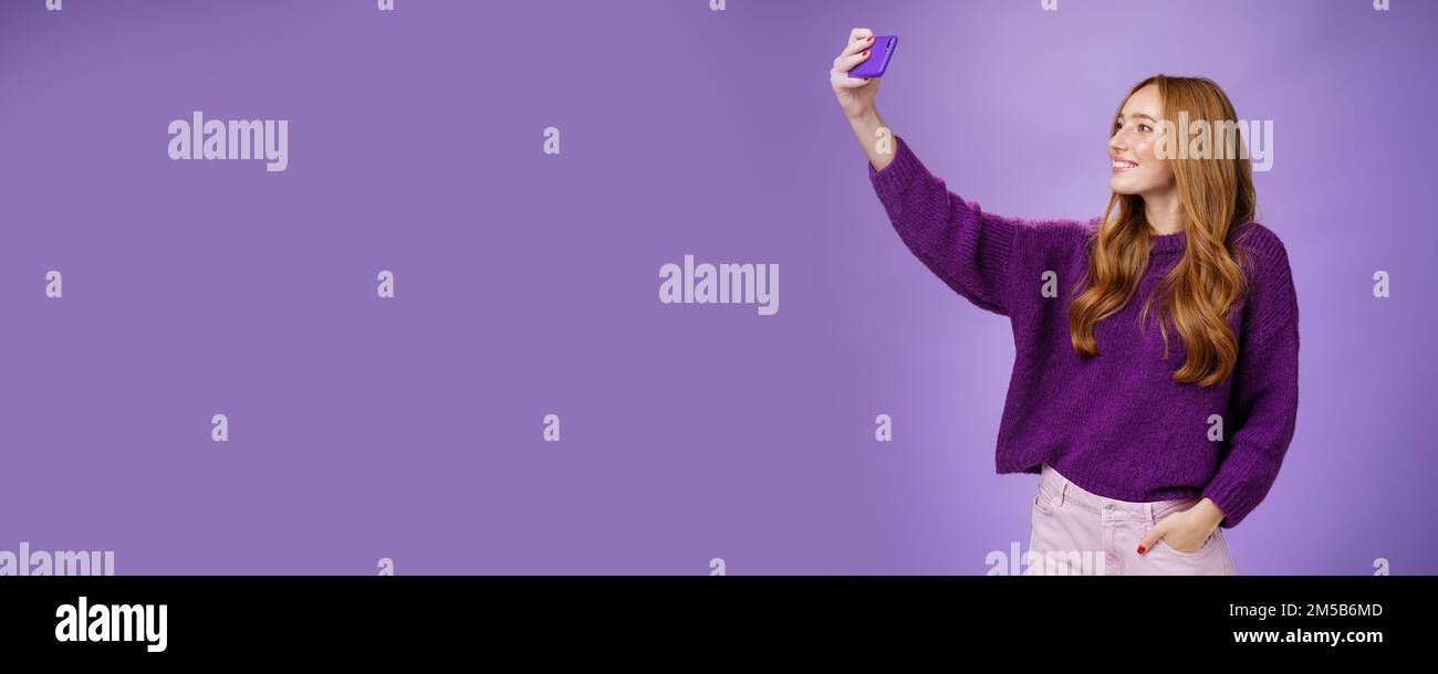 Attractive confident and stylish happy 20s woman with ginger hair ...