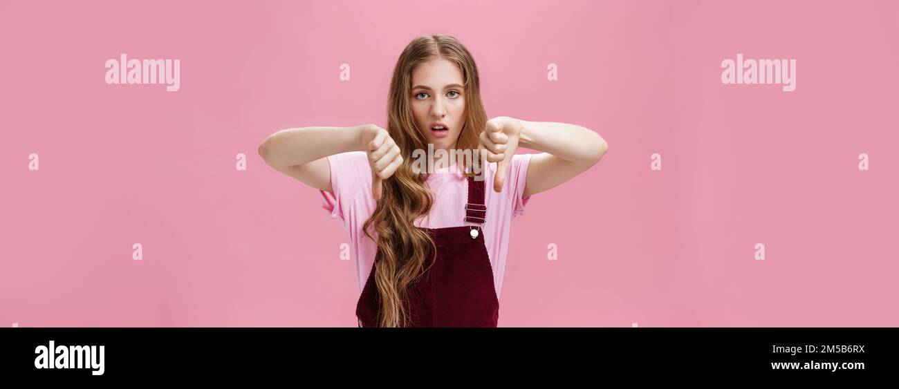 Body language, dislike and negative opinion concept. Portrait of ...