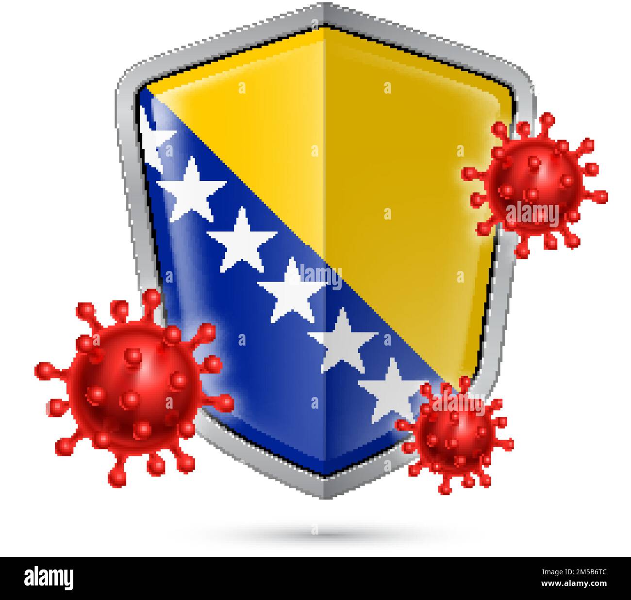Flag of Bosnia and Herzegovina on Metal Shiny Shield Icon and Red ...