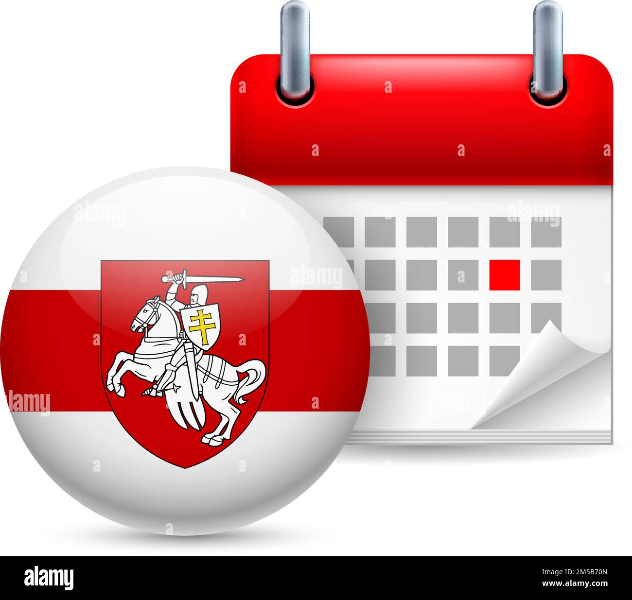 Calendar and Round Belarus Flag Icon. National Holiday Day with Badge ...