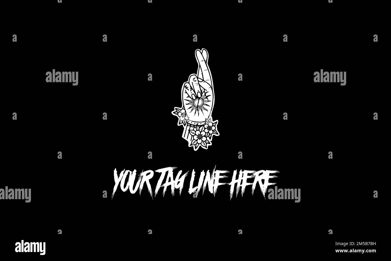 A vector of a logo sketch in crossed fingers shape with floral ...