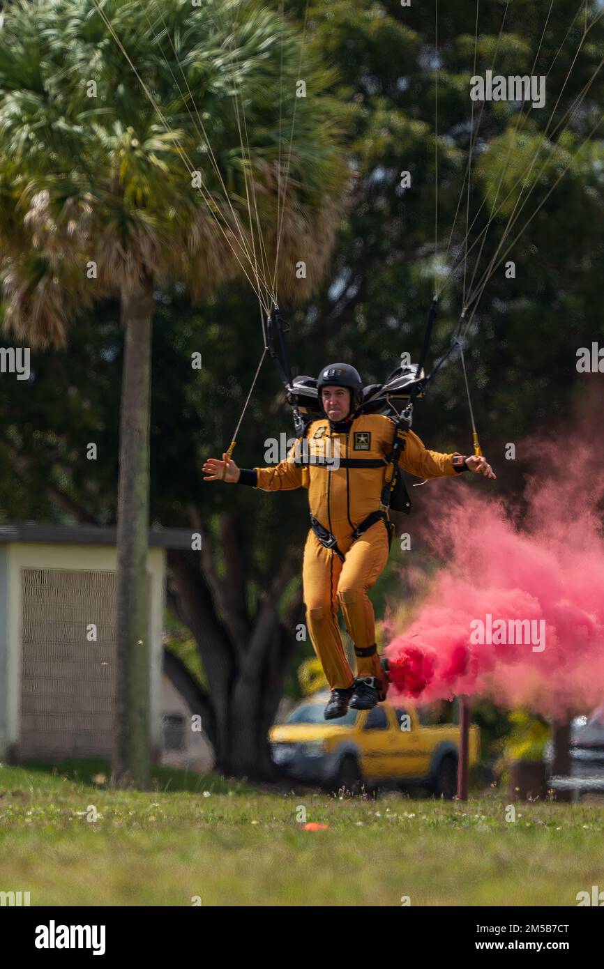 Staff Sgt. Daniel Gerlach of the U.S. Army Parachute Team lands his ...