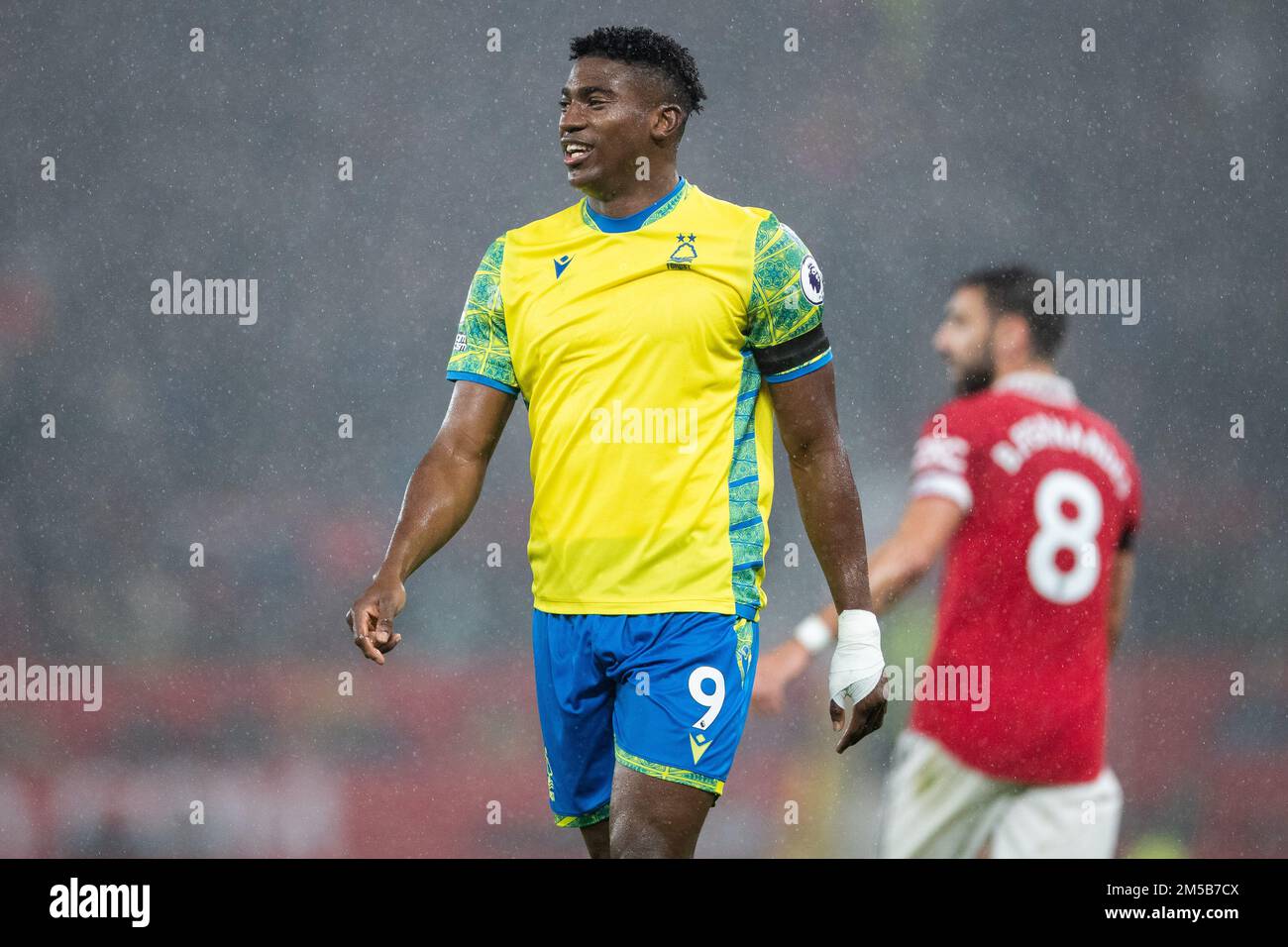 Taiwo Awoniyi #9 of Nottingham Forest looks on during the Premier ...