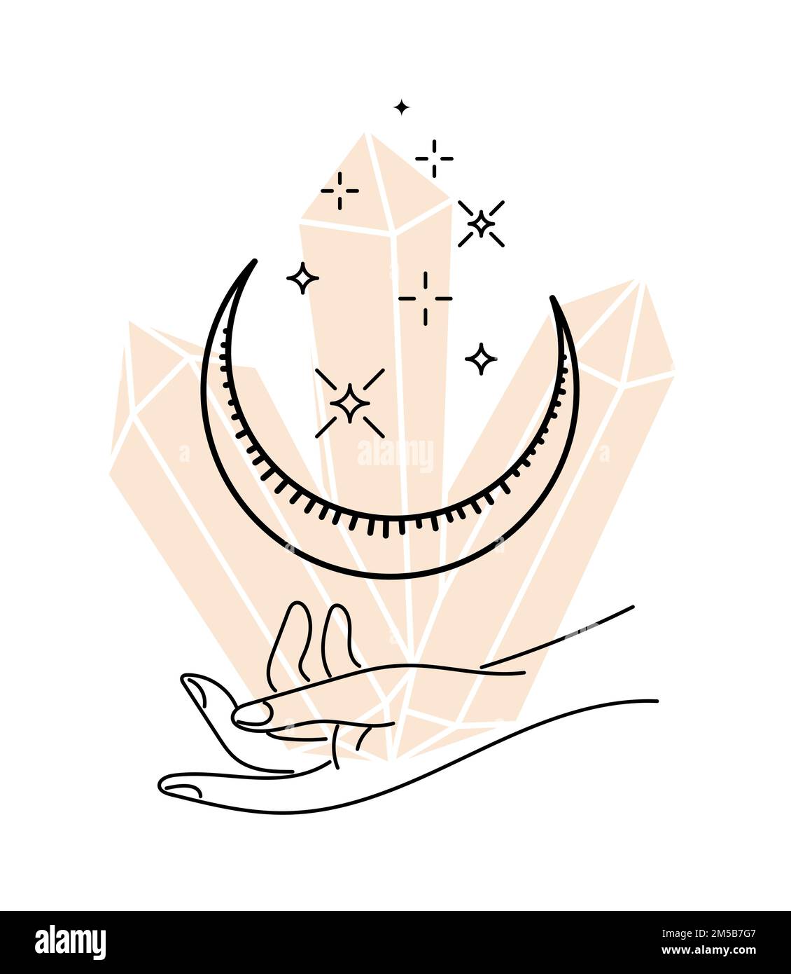 Mystic celestial crystals in moon and stars levitate over feminine hand ...
