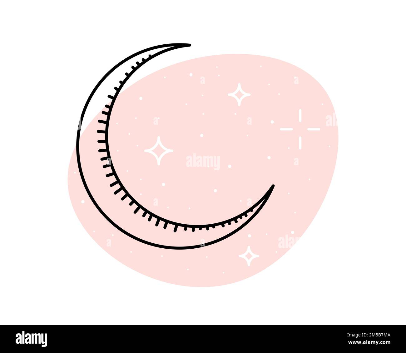 Crescent with stars on light pink background. Moon sign. Vector eps ...