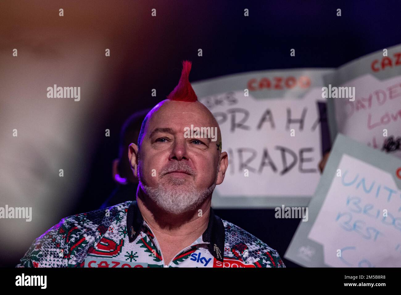 Peter Wright during the walk on during day ten of the Cazoo World Darts ...