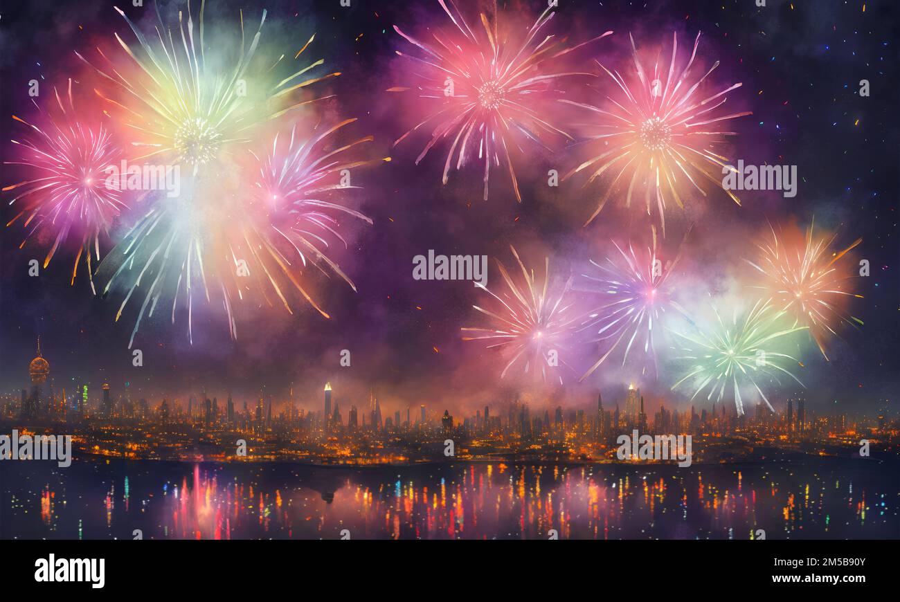Firework show - digital illustration Stock Photo - Alamy