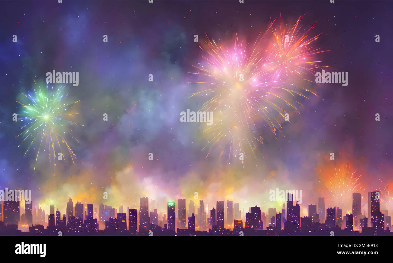 Firework show - digital illustration Stock Photo - Alamy