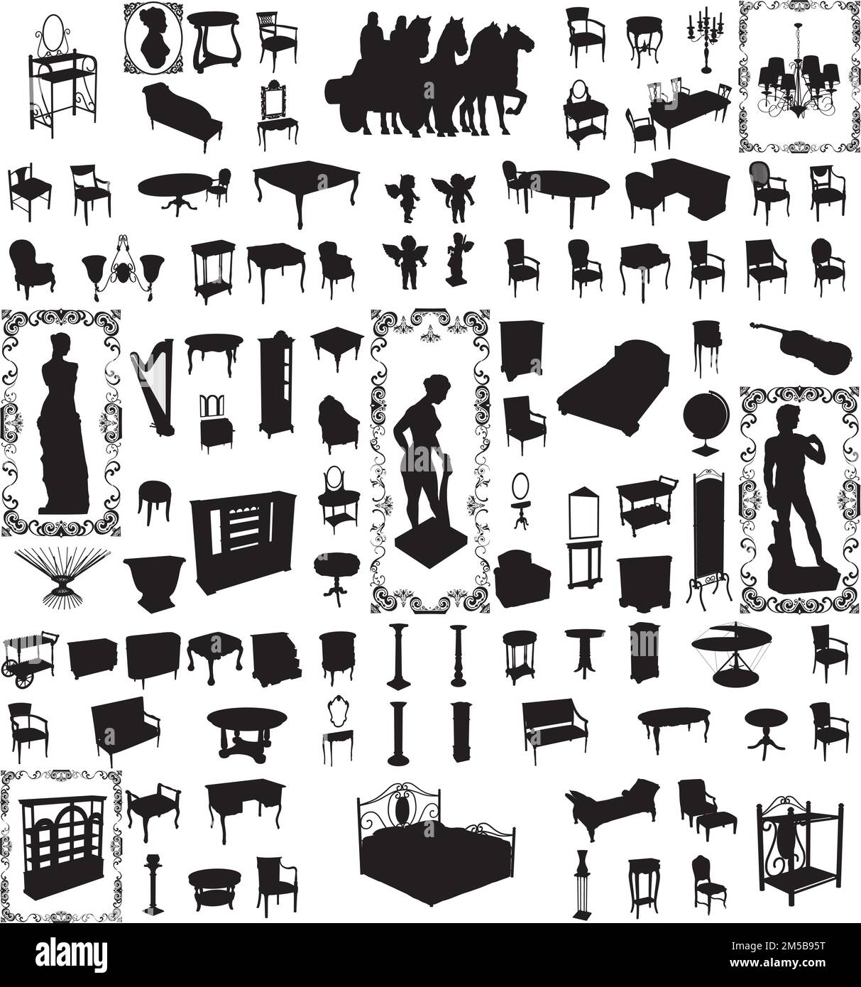 Antique Furniture And Objects Hundred Vectors. Illustration Isolated On ...