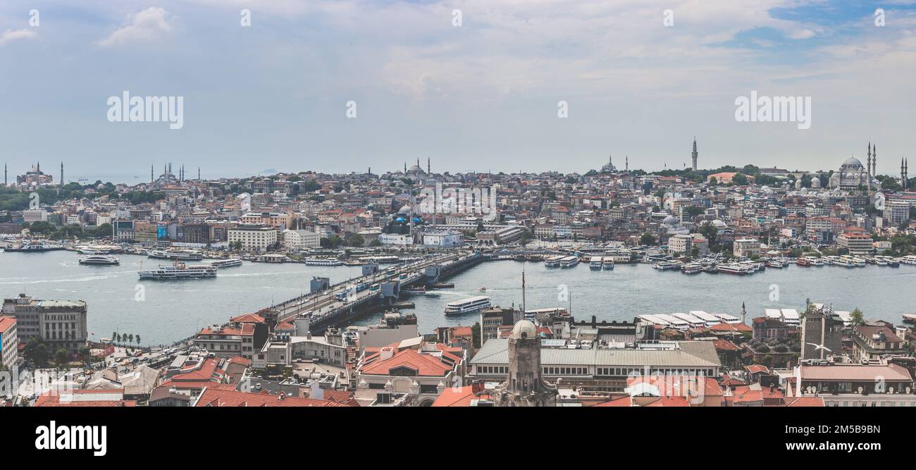 A panoramic view of a cityscape of Istanbul, Turkey, in The Bosphorus ...