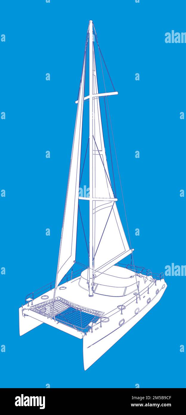 Catamaran Boat Drawing Look Like Paint Vector. Illustration Isolated On ...
