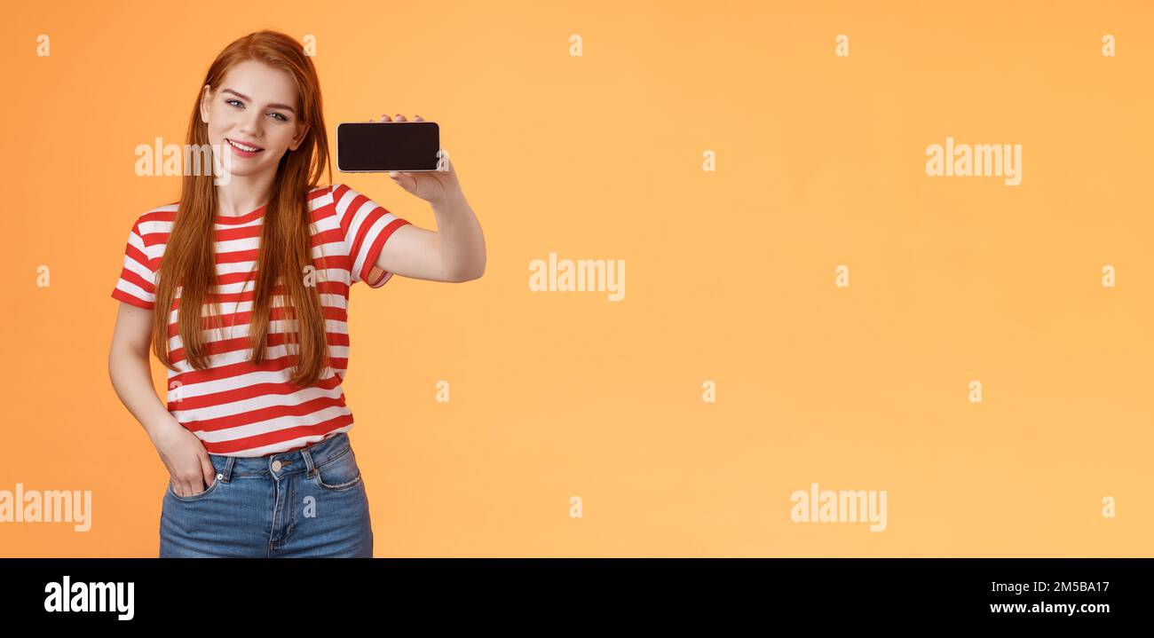 Sassy confident attractive 20s caucasian ginger girl introduce ...