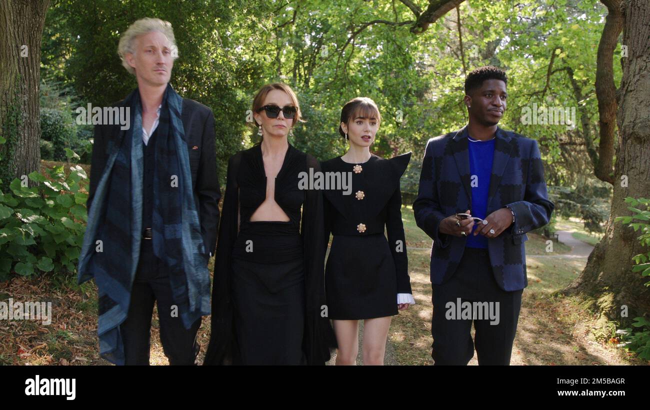 EMILY IN PARIS, from left: Bruno Gouery, Philippine Leroy-Beaulieu ...