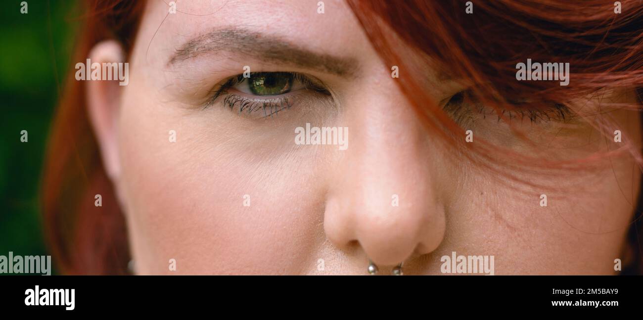 Extreme close up banner of young Caucasian Argentinian Latina woman ...
