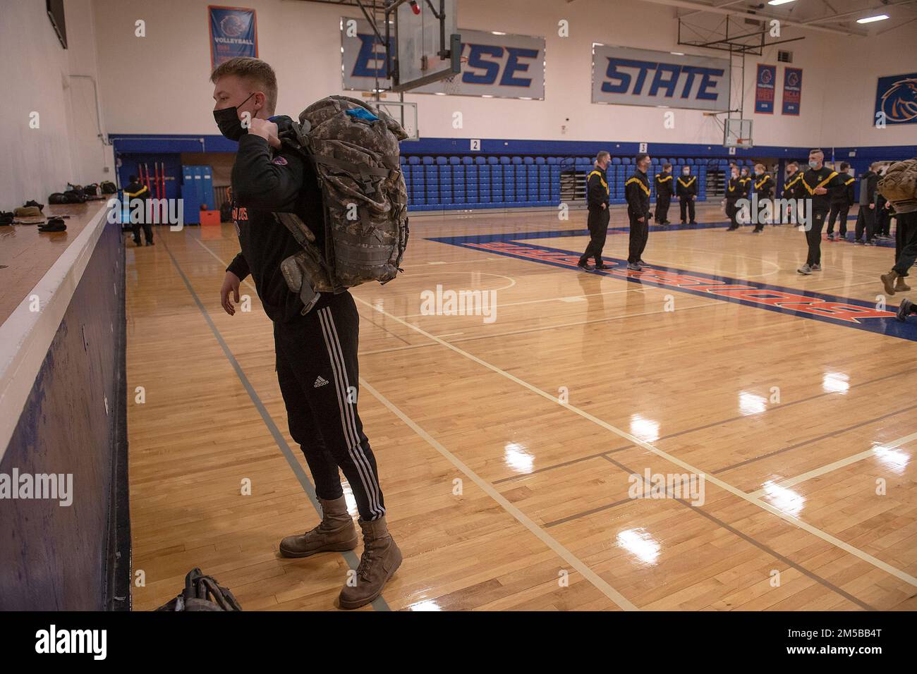 A Boise State University ROTC cadet gears up for a morning ruck march ...