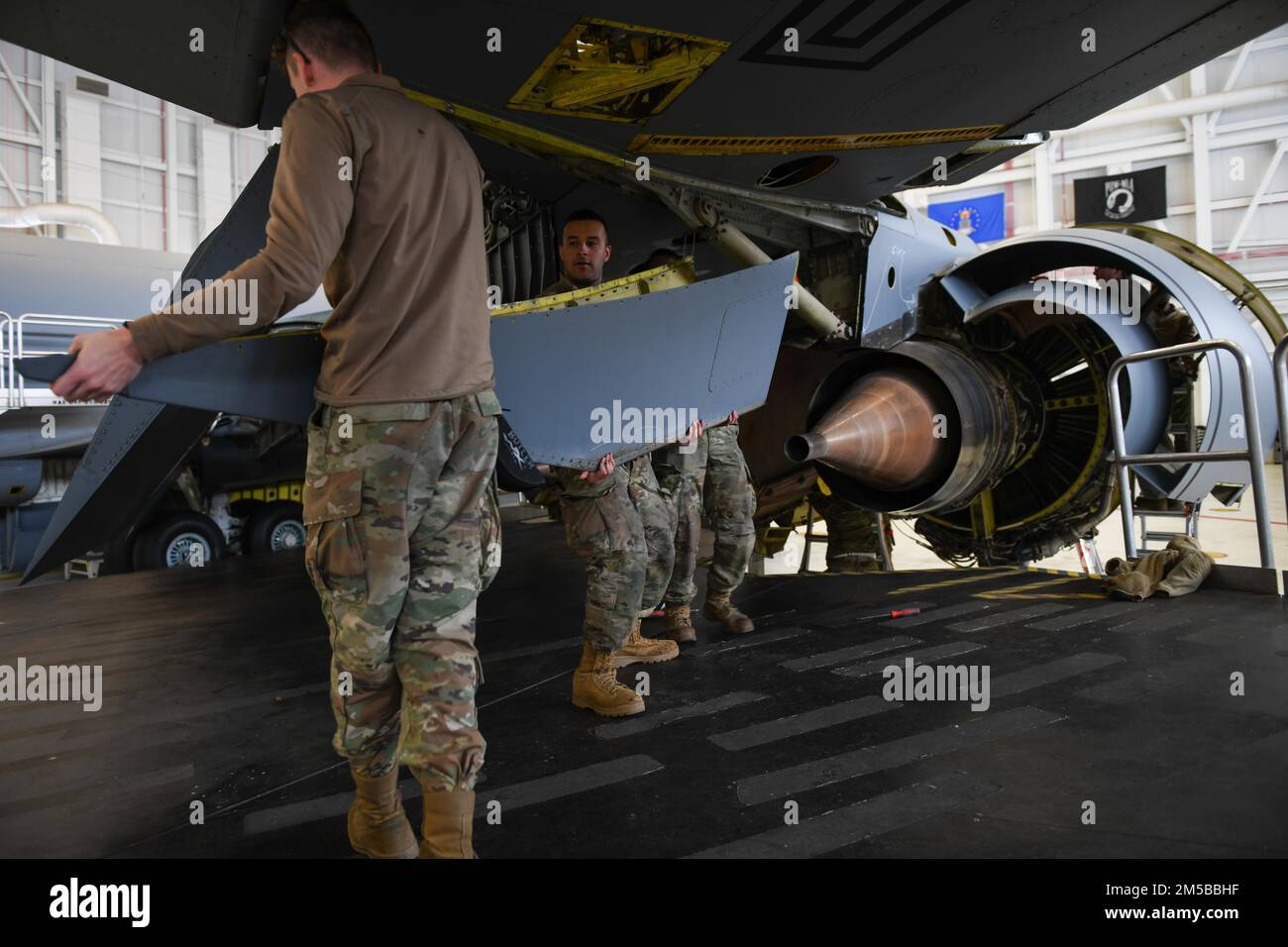 Crew chiefs from the 22nd Maintenance Squadron, take off the number ...