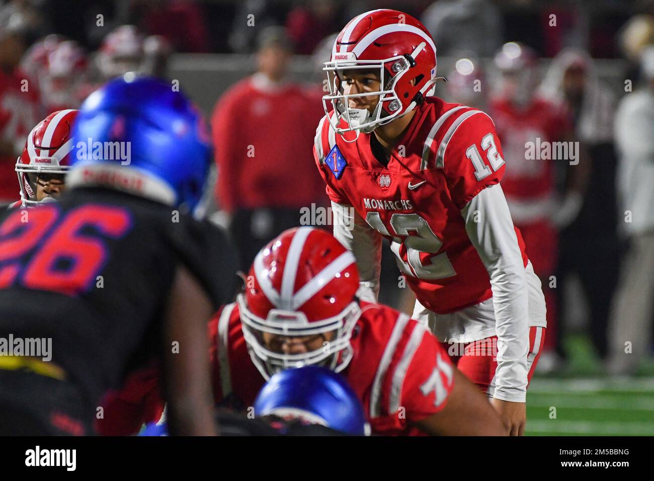 Mater Dei Monarchs quarterback Elijah Brown (12) during a high school ...