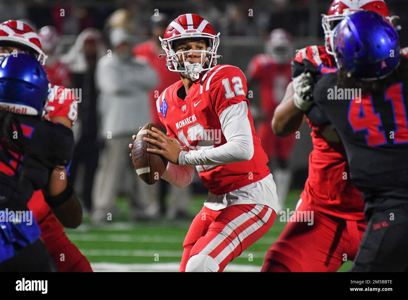 Mater Dei Monarchs quarterback Elijah Brown (12) during a high school ...