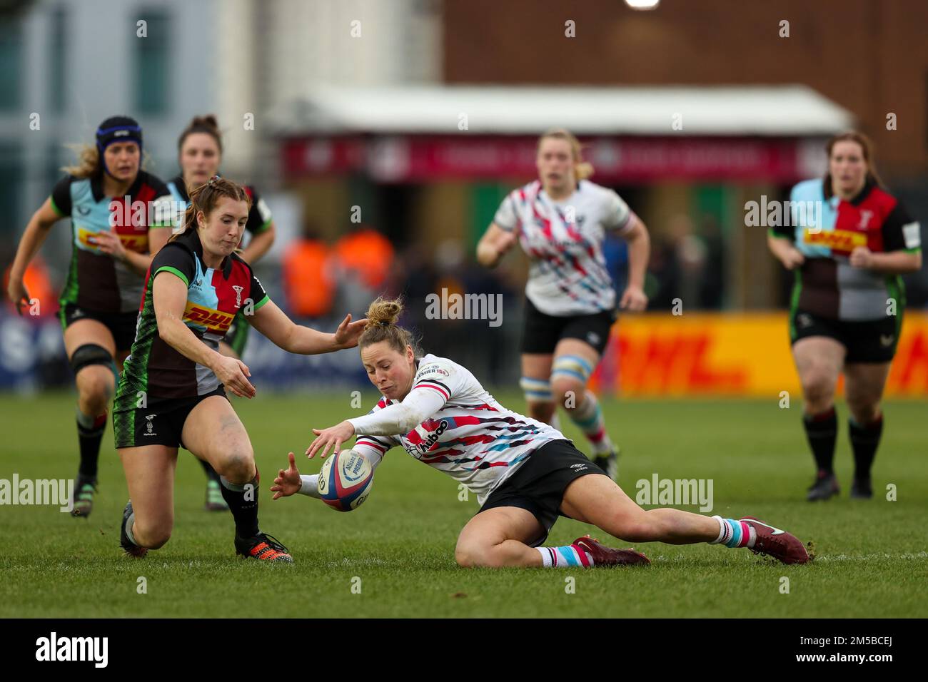 Amber Reed of Bristol Bears Women gathers a loose ball during the Women ...