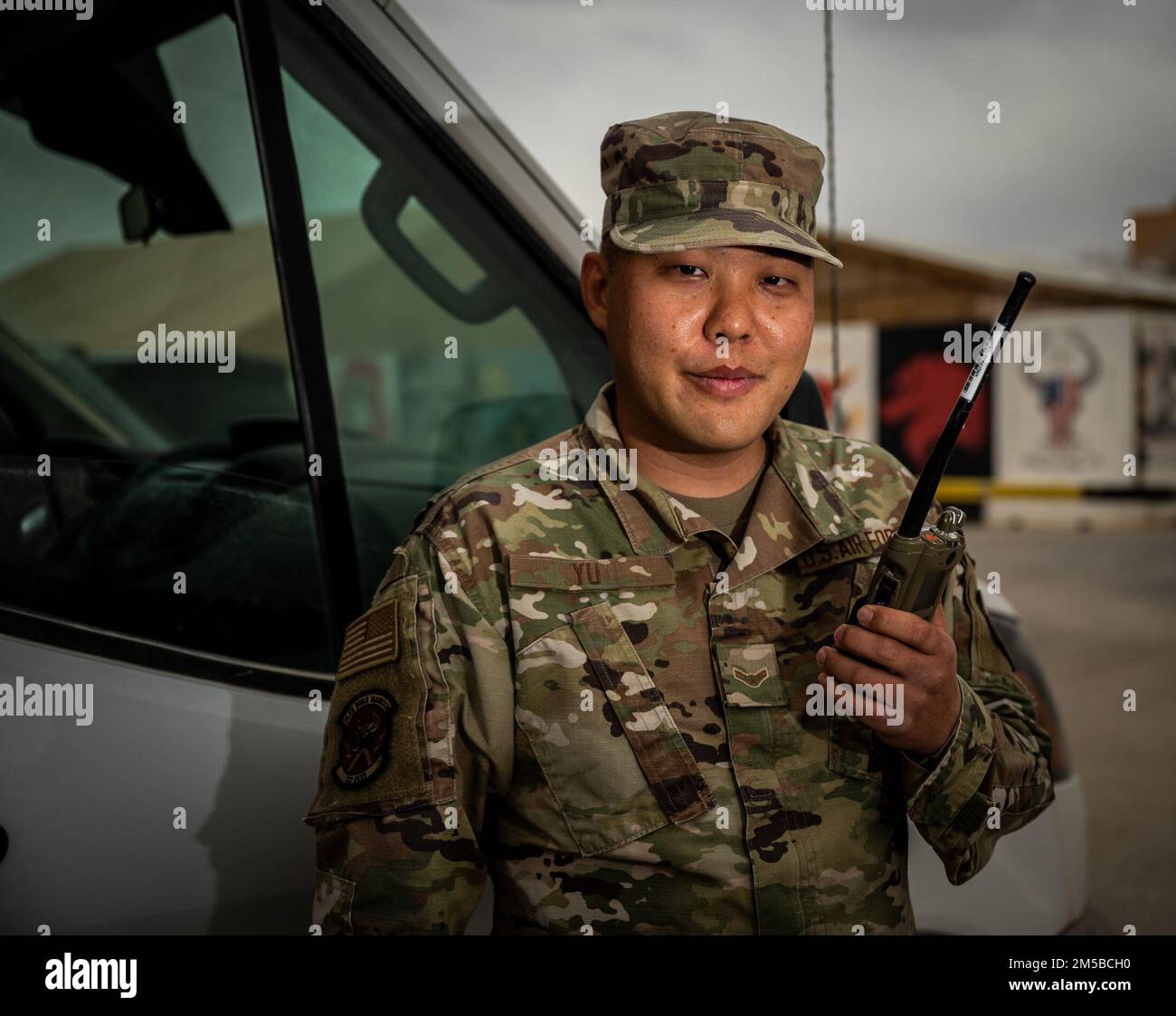 Airman First Class Won Sun Yu, 332d Expeditionary Civil Engineer Squadron force protection team ...