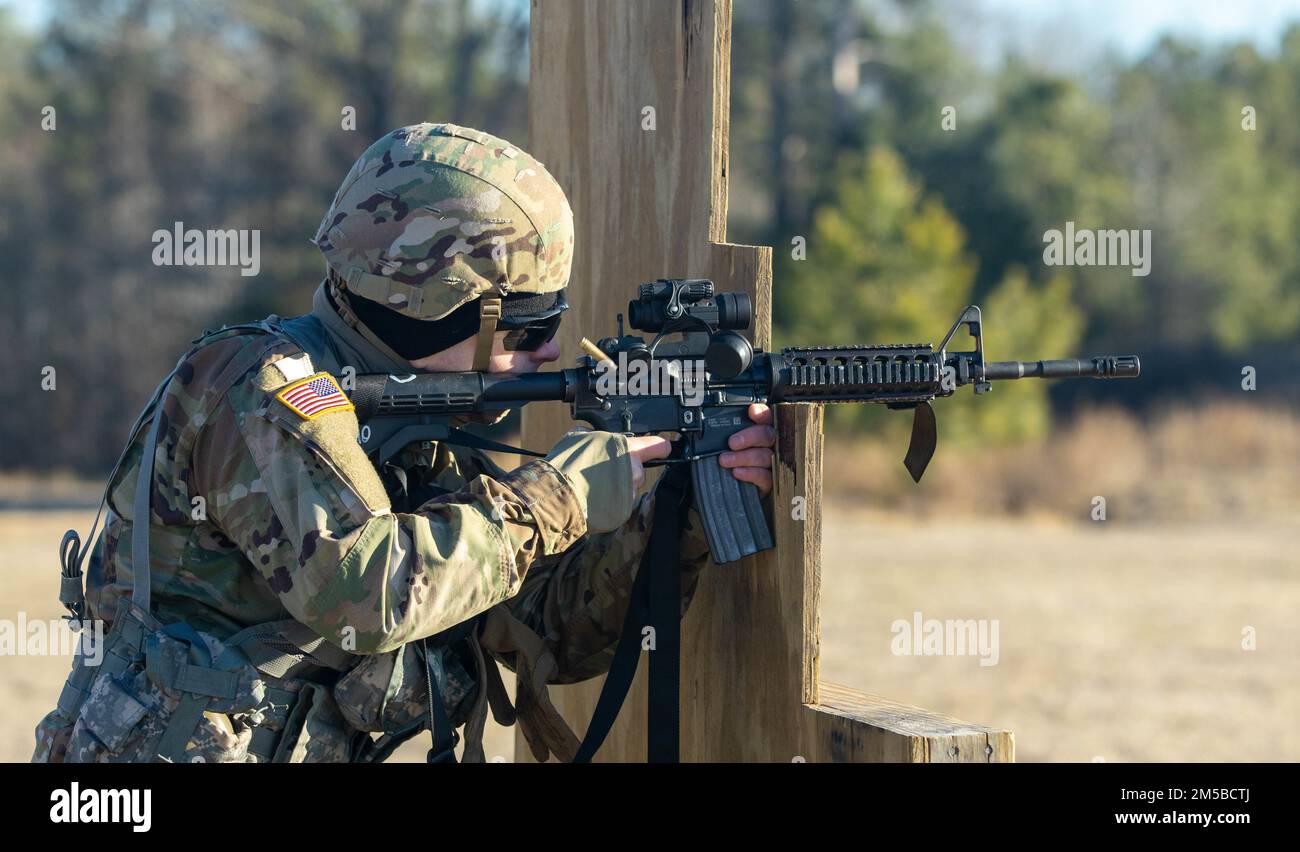 Cadet Jack Watkins, University of Richmond, shoots his M4 carbine rifle ...