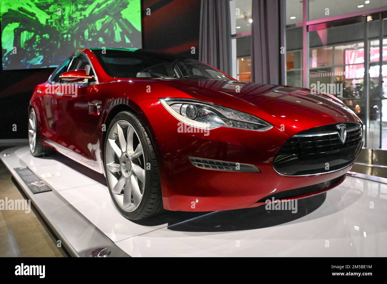 A Tesla Model S Prototype from 2009 sits on display at the Petersen ...