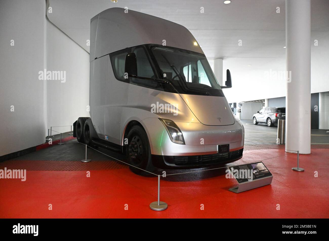 A Tesla Semi sits on display at the Petersen Automotive Museum “Inside ...