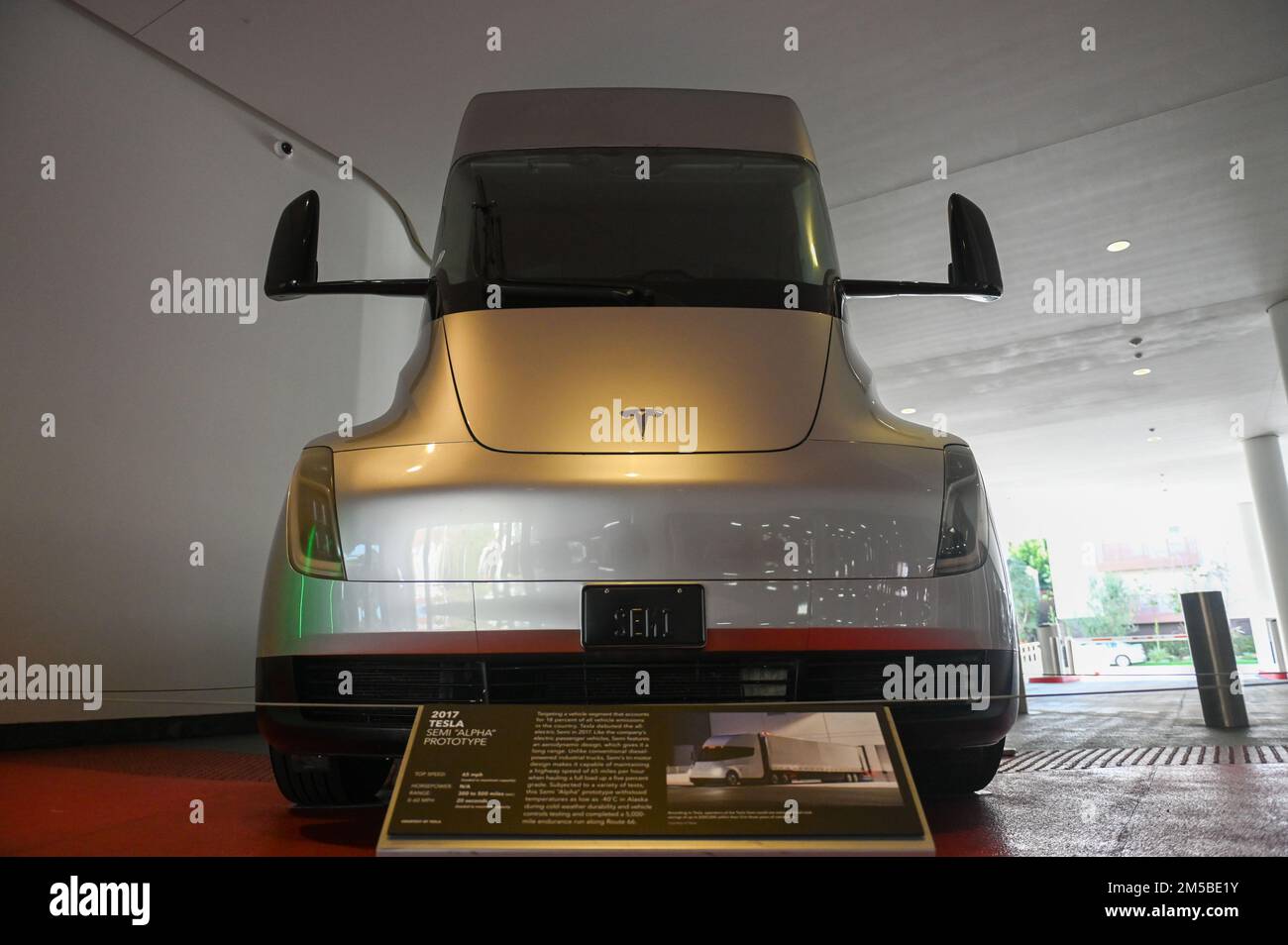 A Tesla Semi sits on display at the Petersen Automotive Museum “Inside ...