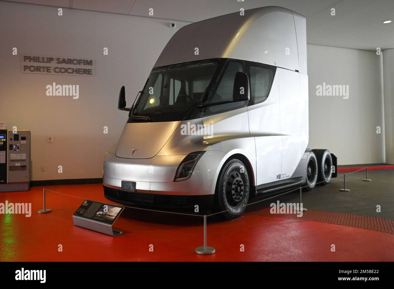 A Tesla Semi sits on display at the Petersen Automotive Museum “Inside ...