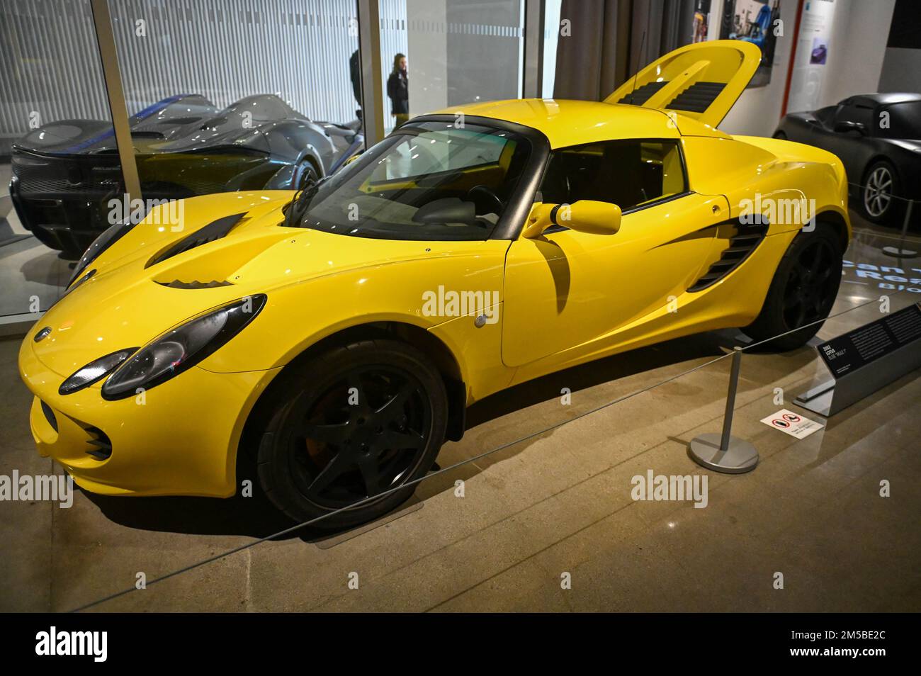 A 2002 Lotus Elise “Mule 1” sits on display at the Petersen Automotive ...