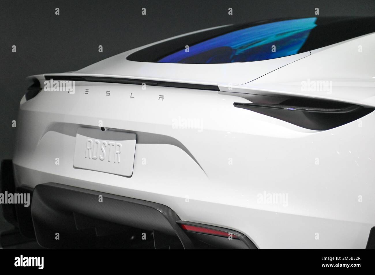 A New-Generation Tesla Roadster sits on display at the Petersen ...