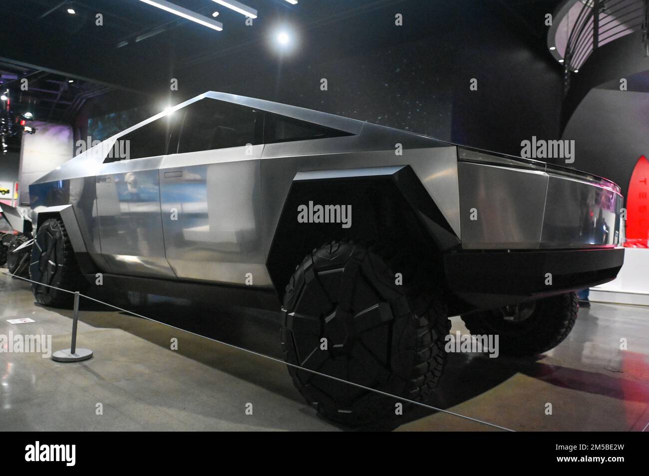 A Tesla Cybertruck sits on display at the Petersen Automotive Museum ...