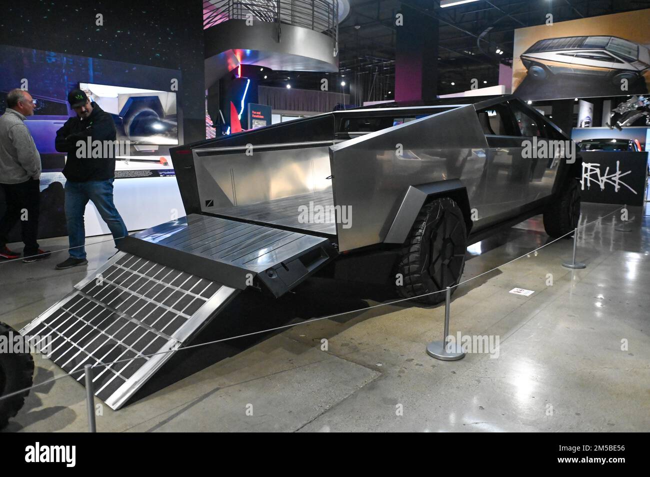 A Tesla Cybertruck sits on display at the Petersen Automotive Museum ...