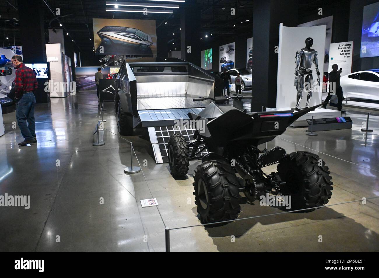 A Tesla Cybertruck sits on display at the Petersen Automotive Museum ...