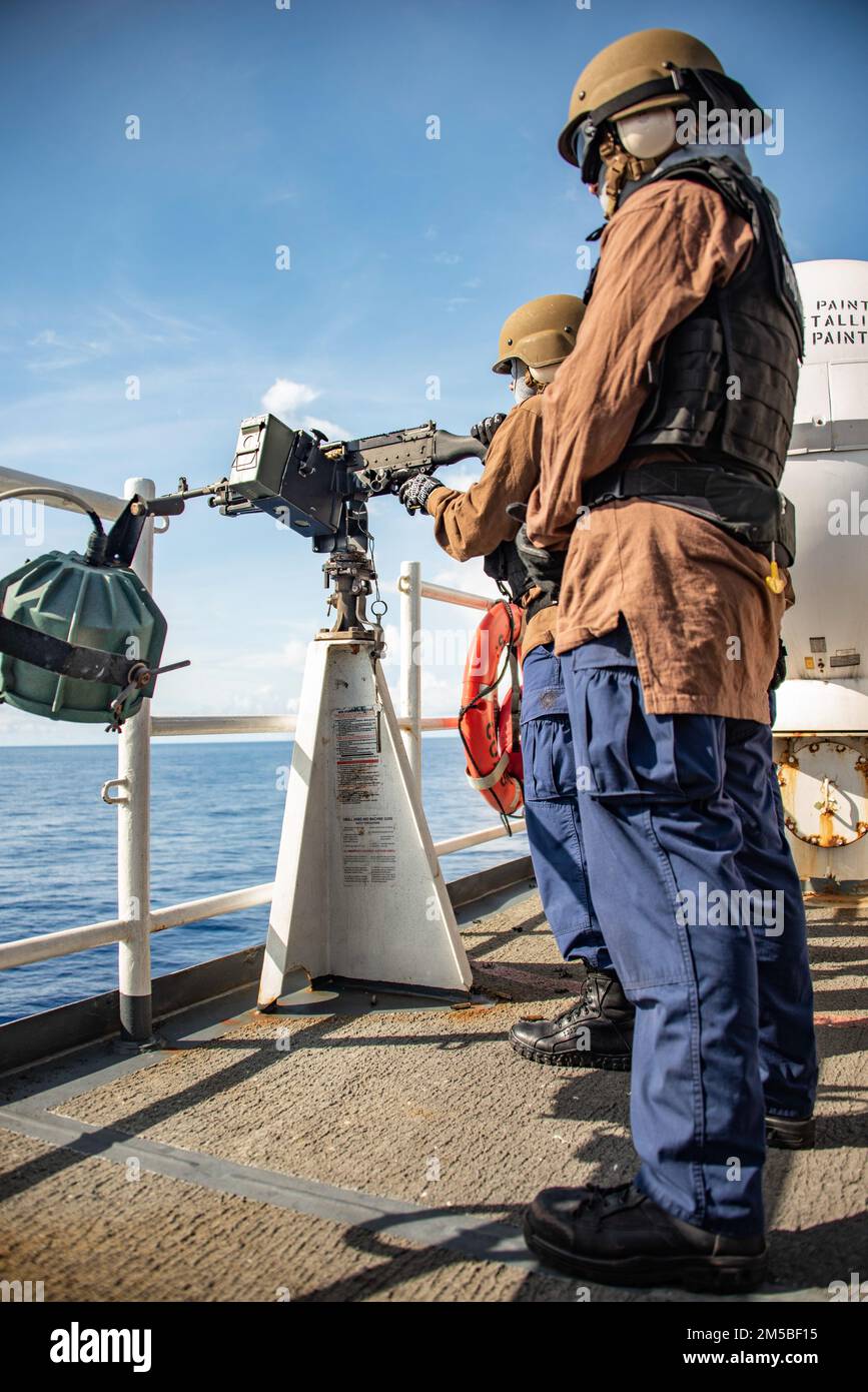 U.S. Coast Guard crew members assigned to the USCGC Stratton (WMSL 752 ...