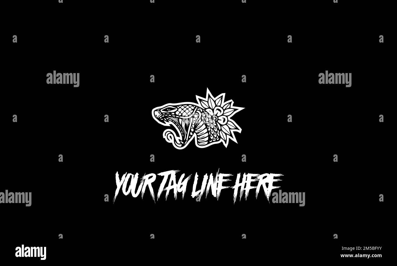 A vector design artwork logo of snake with flower in black and white ...