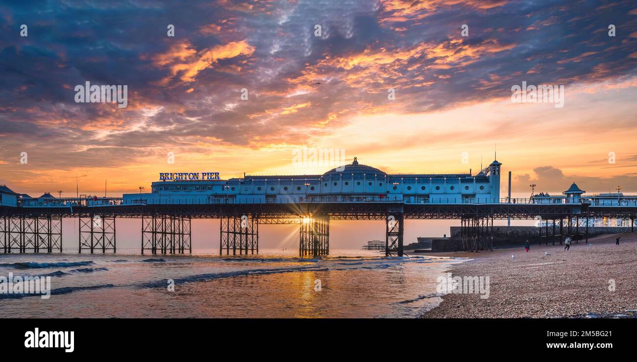 A beautiful Twilight sunset with a warm reddish tone at Brighton Pier ...