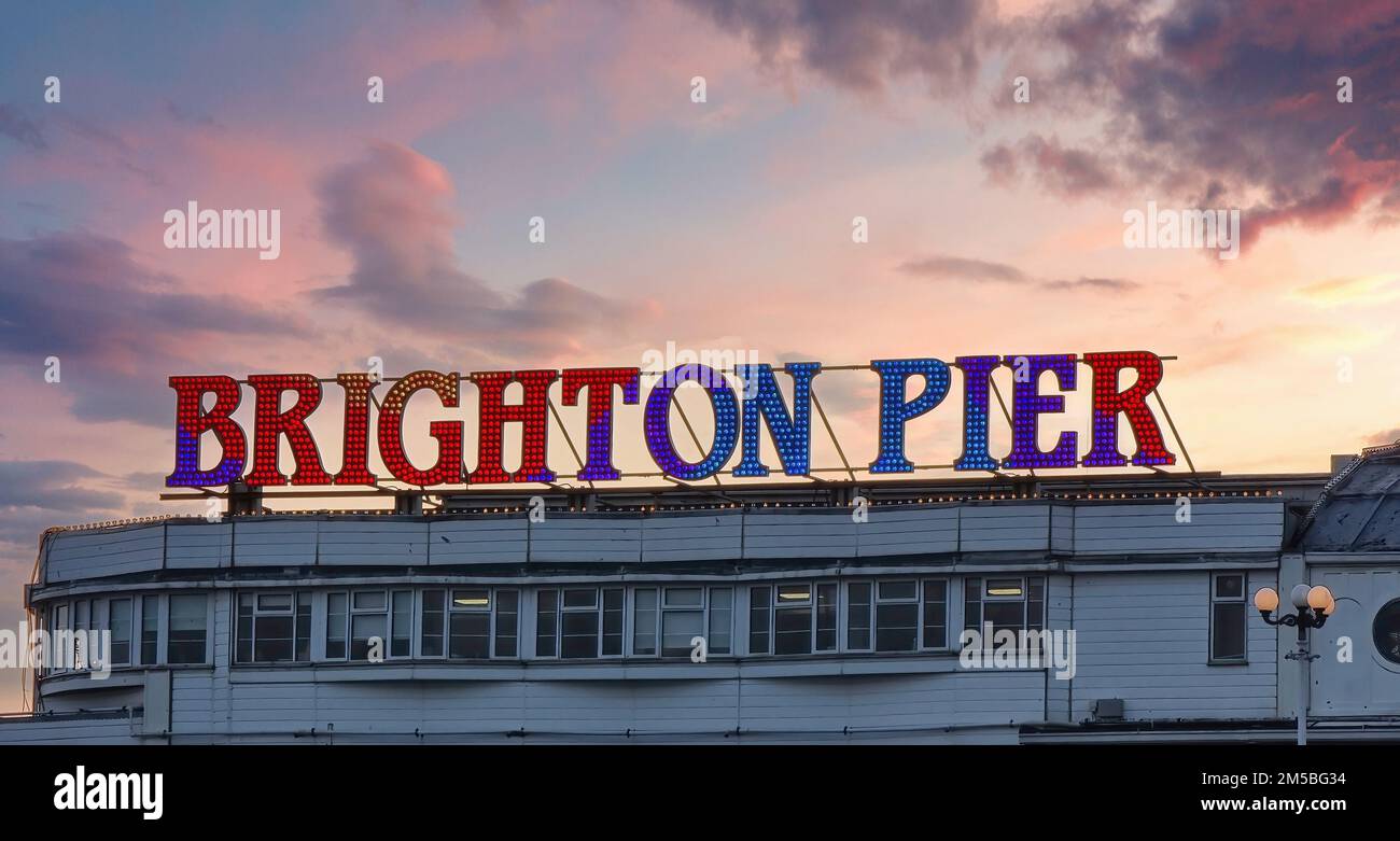 A beautiful Twilight sunset with a warm reddish tone at Brighton Pier ...