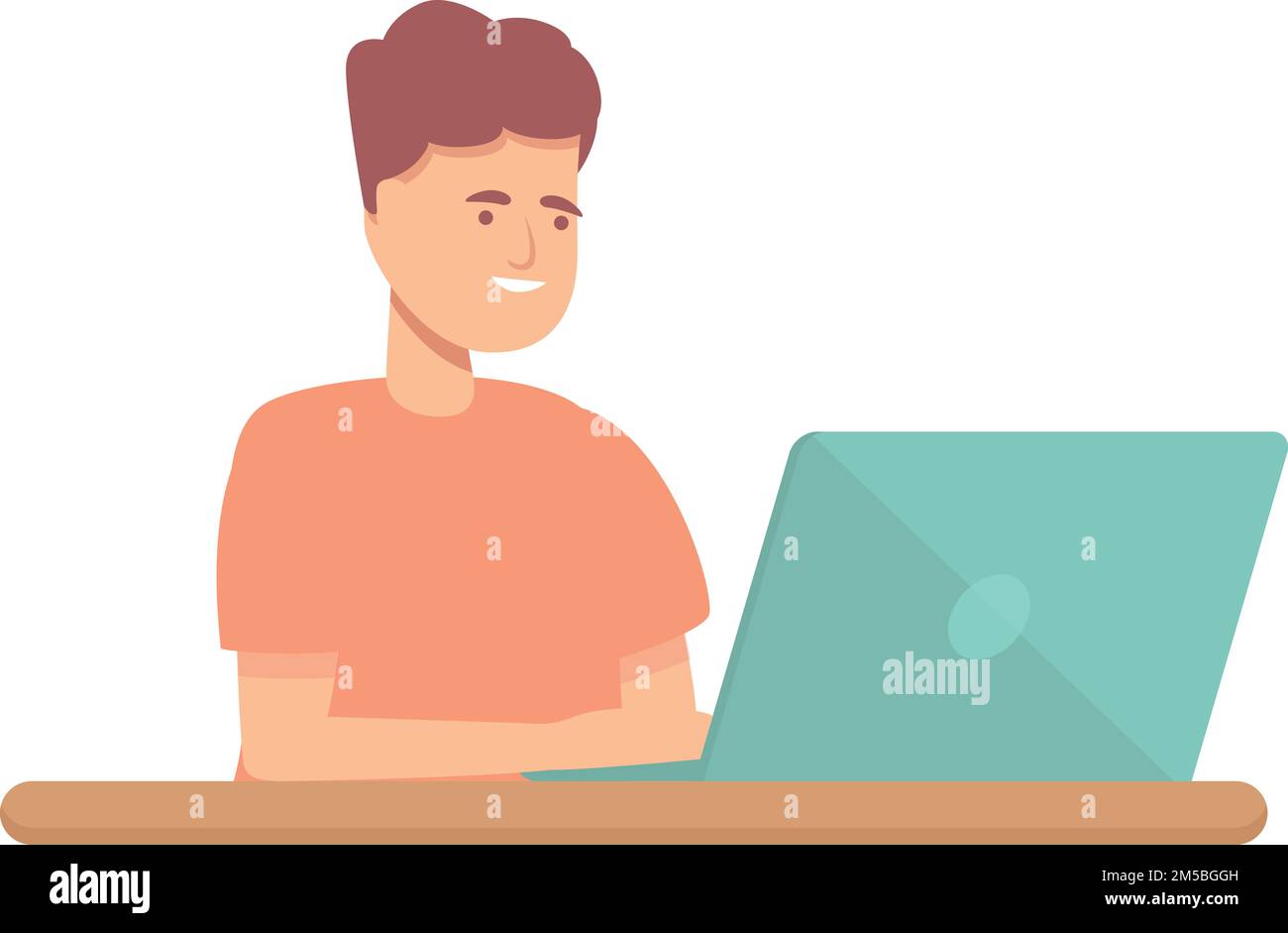 Smilling boy programming icon cartoon vector. Computer technology ...