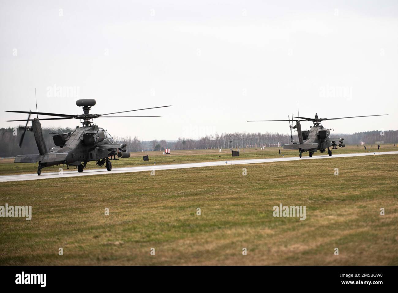 Two U.S. Army AH64 Apache-Delta helicopters belonging to the 12th ...