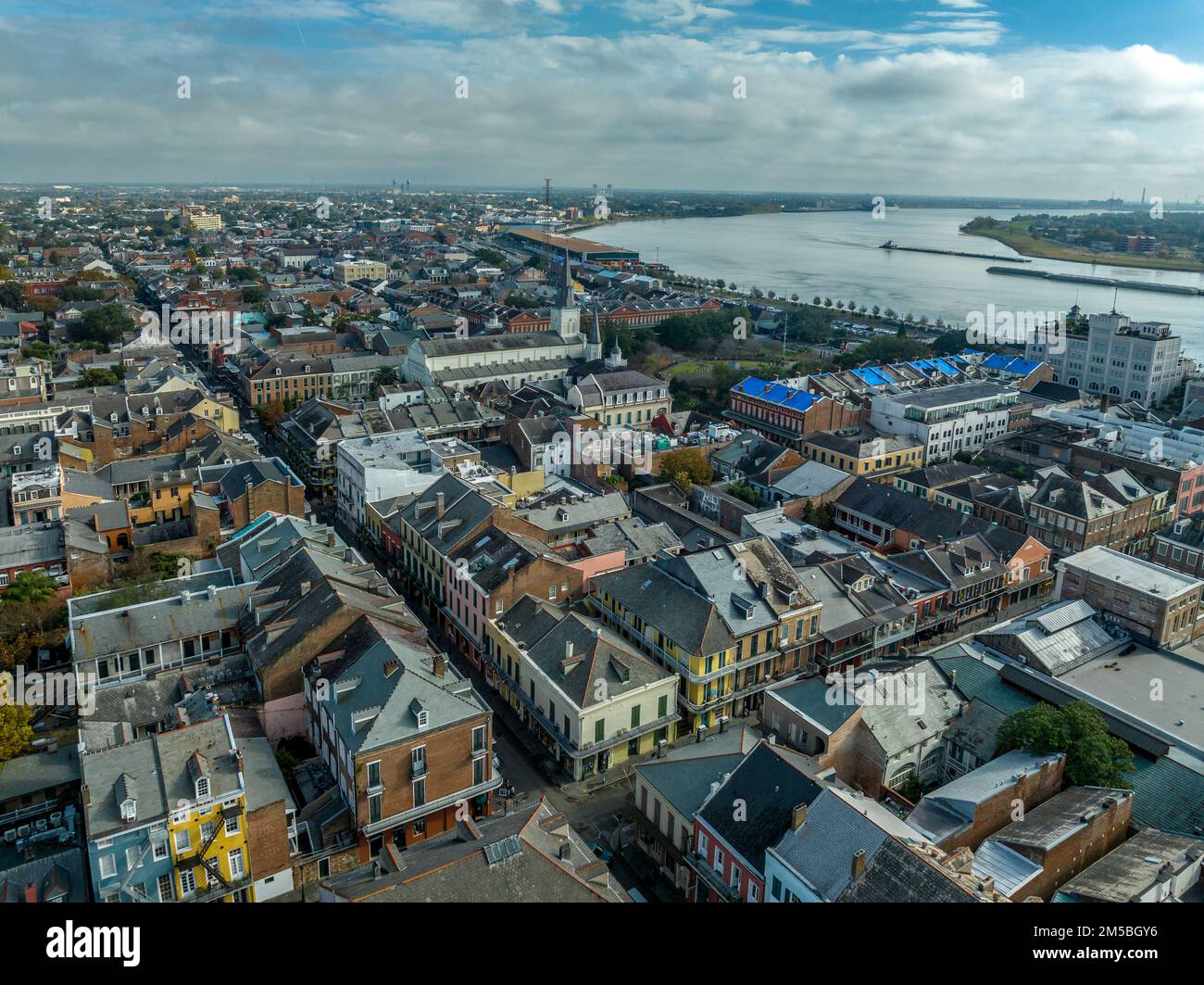 Aerial view of dowtown New Orleans and the French Quarter in Louisiana ...