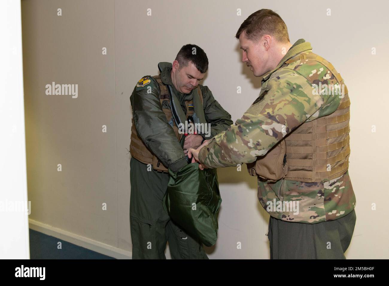 A U.S. Air Force B-52H Stratofortress pilot, right, assigned to the ...