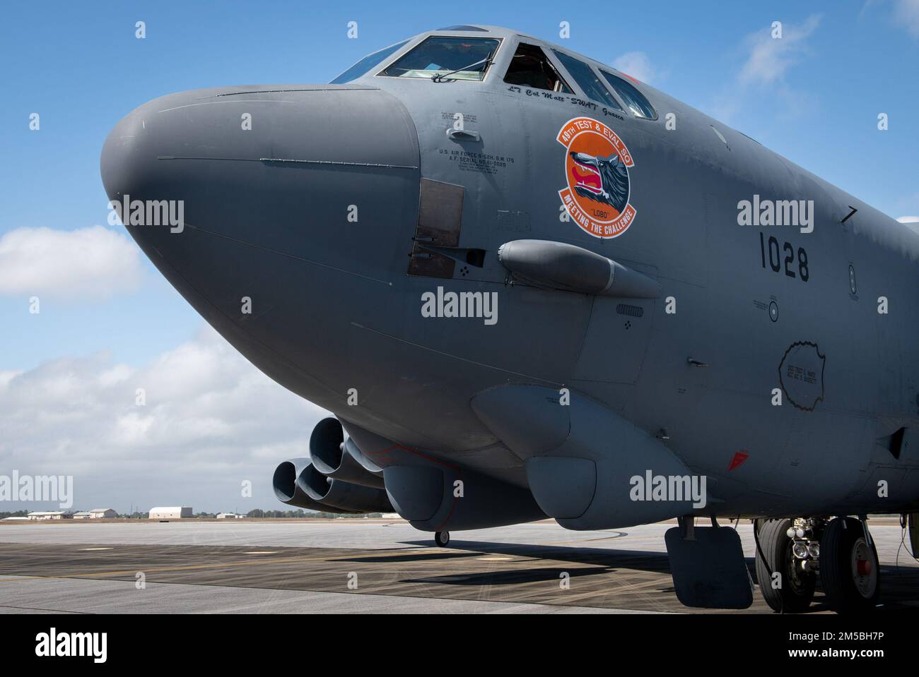 A 53rd Wing B-52 Stratofortress sits on the flightline Feb 22, 2022 at ...