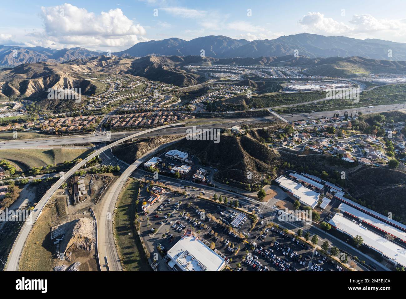 Aerial view of Via Princessa and the 14 freeway in the Santa Clarita ...