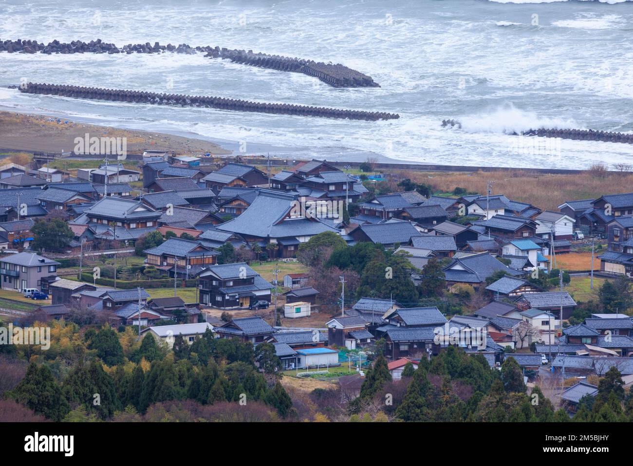 Looking down on coastal village along Sea of Japan Stock Photo - Alamy