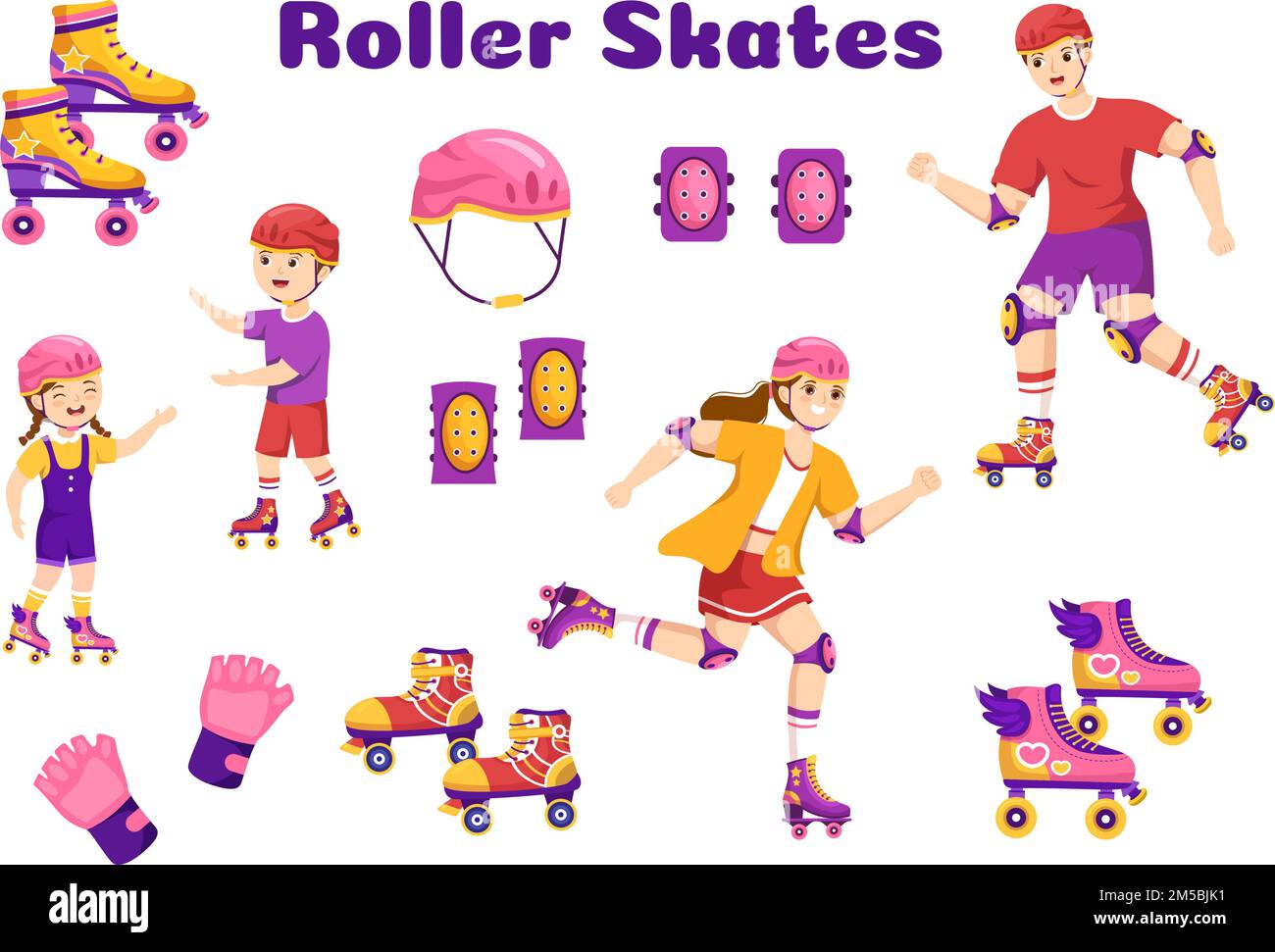 Kids Riding Roller Skates in City Park for Outdoors Activity, Sport ...