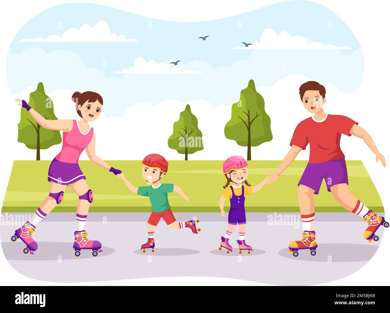 Kids Riding Roller Skates in City Park for Outdoors Activity, Sport ...