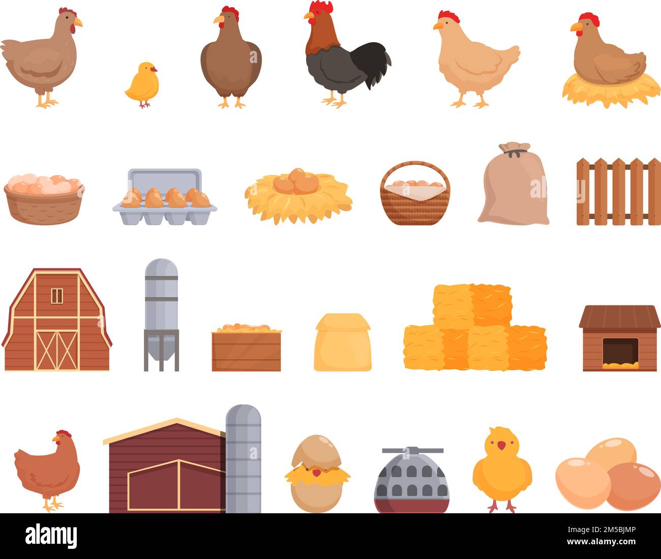 Chicken poultry farm icons set cartoon vector. Feed production. Hen egg ...