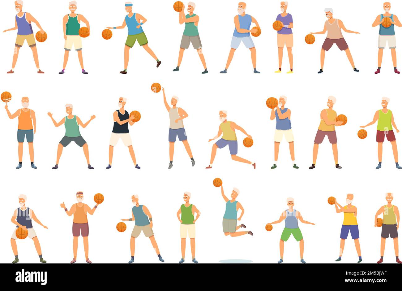 Older people play basketball icons set cartoon vector. Old sport. Old ...