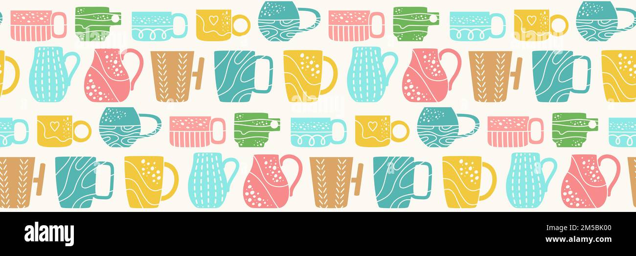 Cup mug trendy doodle seamless pattern, simple wallpaper. Crafted ...